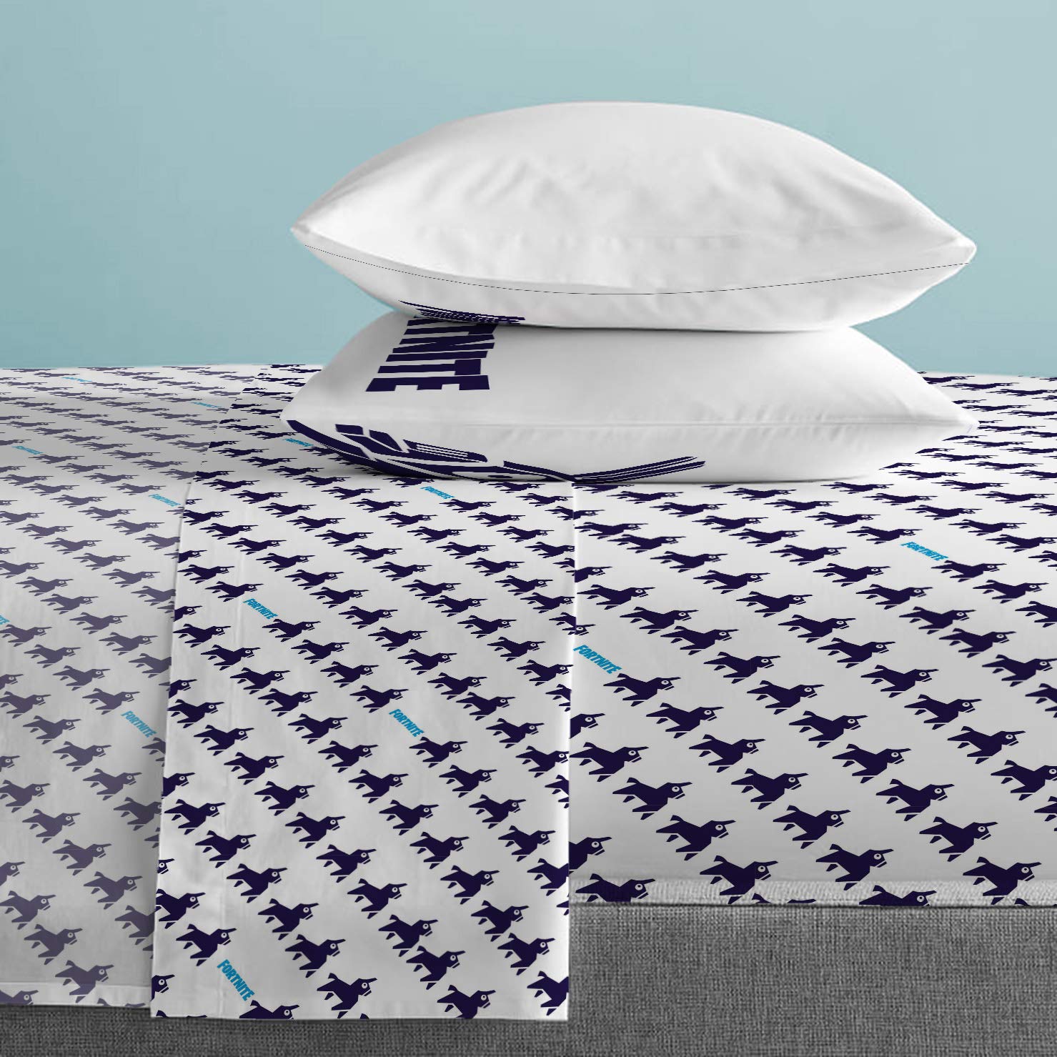 Jay Franco Fortnite Llama Geo Full Sheet Set - 4 Piece Set Super Soft and Cozy Kid’s Bedding - Fade Resistant Microfiber Sheets (Official Fortnite Product)