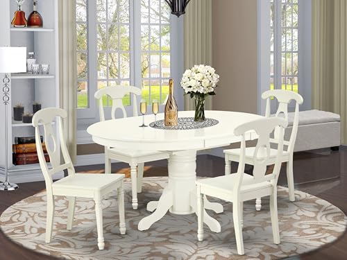 East West Furniture AVKE5-LWH-W 5 Piece Dining Room Furniture Set Includes an Oval Kitchen Table with Butterfly Leaf and 4 Dining Chairs, 42x60 Inch, Linen White