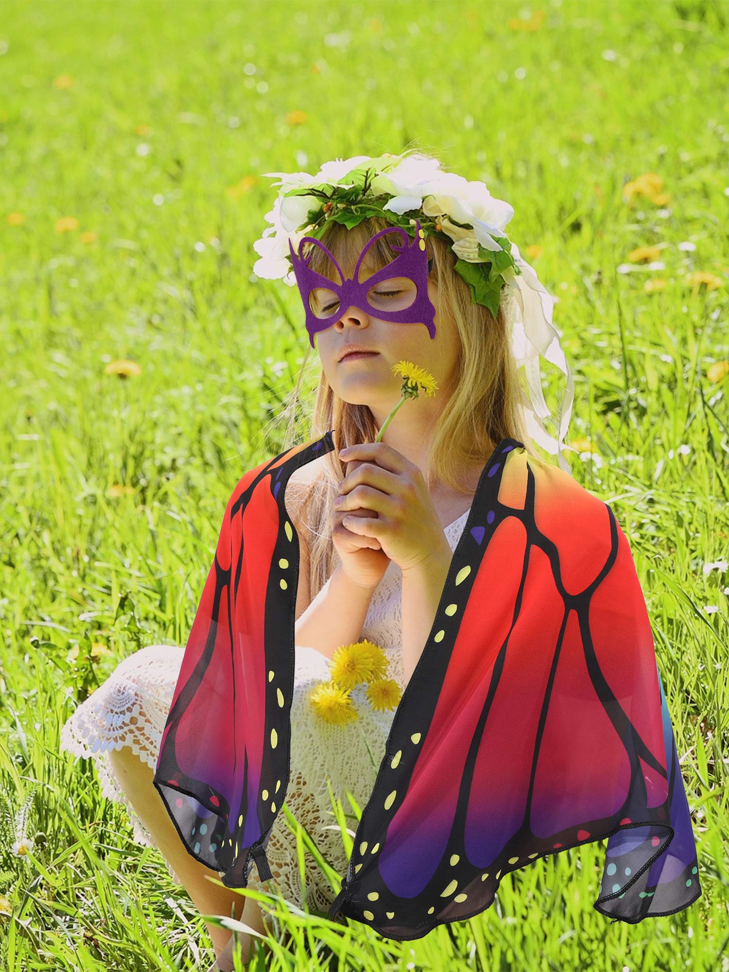Gejoy 6 Pieces Butterfly Cloak Costume with Mask Antenna Headband for Kids Halloween Party (Colorful Style)
