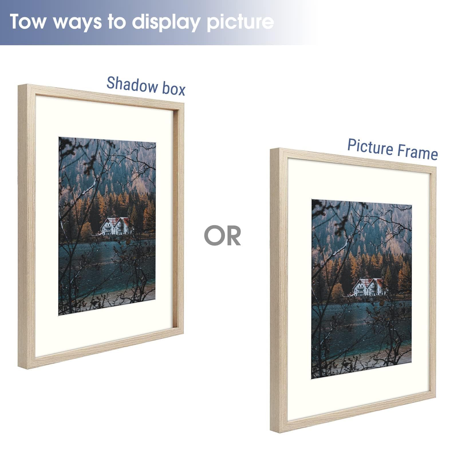 Frametory 16x20 Picture Frame with Mat for 11x14 Picture - Country Rustic Style - High Definition Glass Wide Molding - Vertical or Horizontal Preinstalled Wall Mounting Hardware (Rustic Beige, 1 Pack)