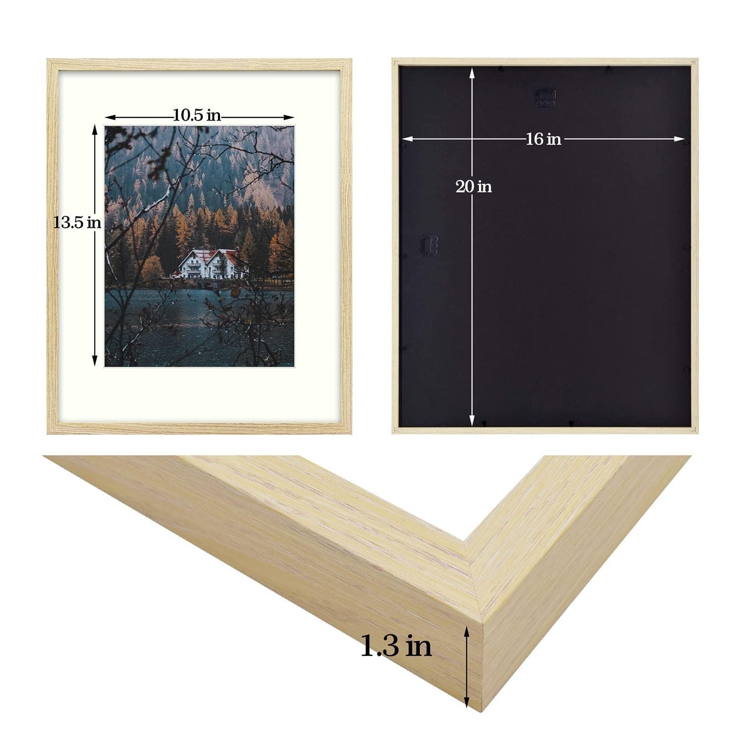 Frametory 16x20 Picture Frame with Mat for 11x14 Picture - Country Rustic Style - High Definition Glass Wide Molding - Vertical or Horizontal Preinstalled Wall Mounting Hardware (Rustic Beige, 1 Pack)