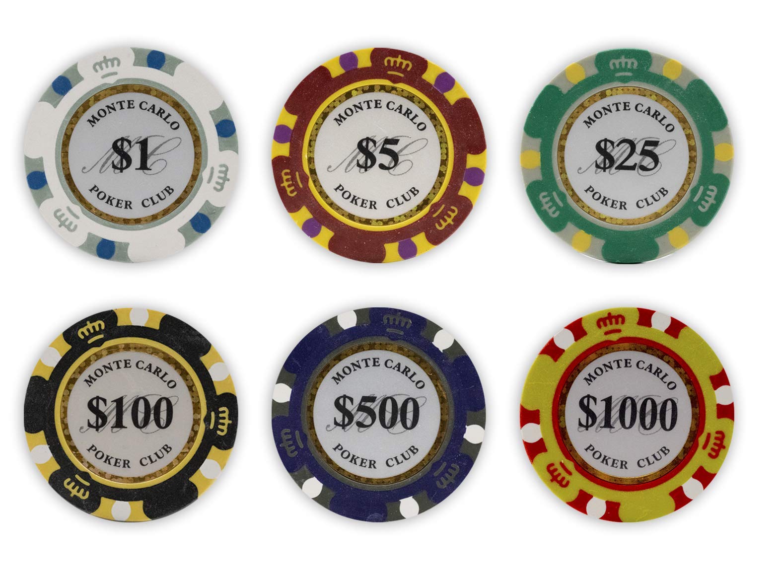 DA VINCI Monte Carlo Poker Club Set of 500 14 Gram 3 Tone Chips with Upgrade Ding Proof Black ABS Case, 2 Decks Plastic Playing Cards, 2 Cut Cards, Dealer and Blind Buttons