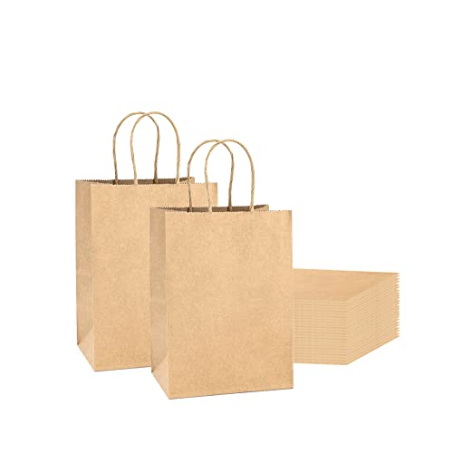 Kraft Brown Paper Gift Bags With Handles 5.75”x3.75”x8" Bulk Pack 100 Brown Small Gift Bags Kraft Bags For Gifts, Party, Shopping. Bulk Pack Great For Retail And Merchandise