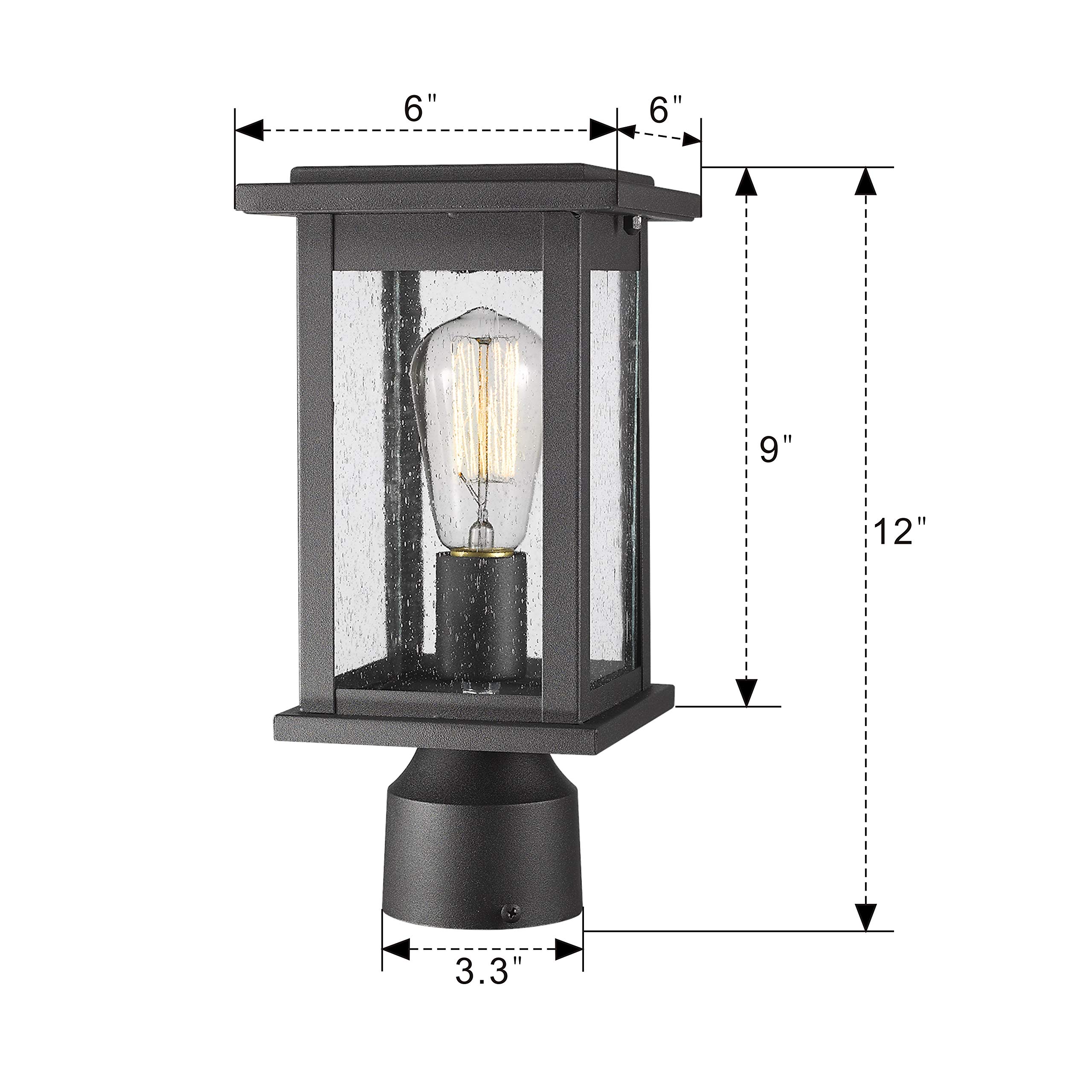 Emliviar Outdoor Post Light Fixtures, 1-Light Pillar Light in Black Finish with Seeded Glass, 1803EW1-P