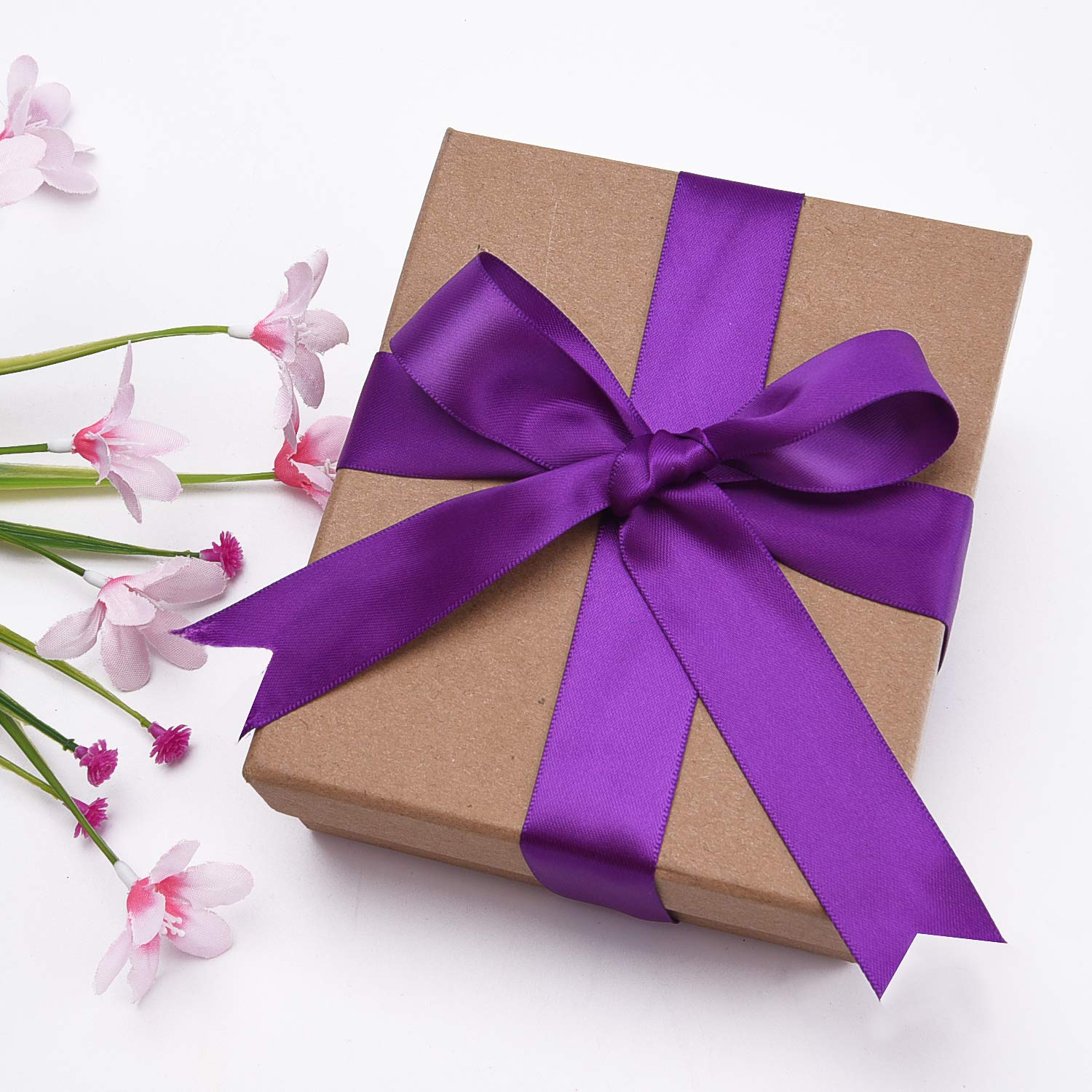 Livder Double Face Purple Satin Ribbon, 1 inch Wide 50 Yard Length (Purple)