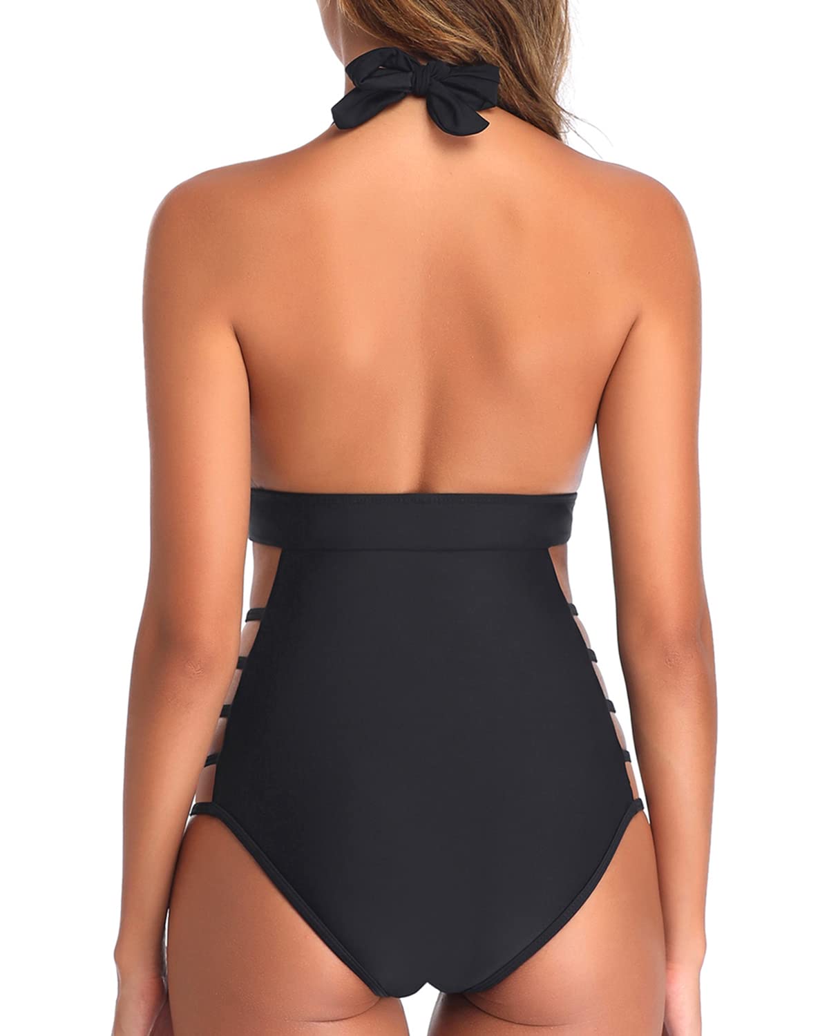 Tempt Me Women One Piece Swimsuits Sexy Cutout Bathing Suits Plunge Halter Swimwear Deep V Neck Monokini L Black