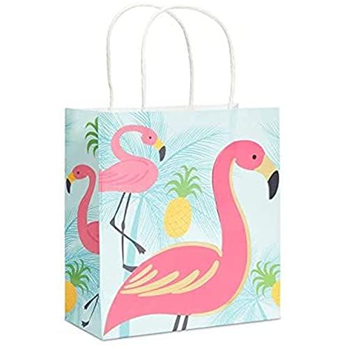 Sparkle and Bash Flamingo Gift Bag with Handles for Birthday Party Favors (8 x 9 x 4 In, 15 Pack)