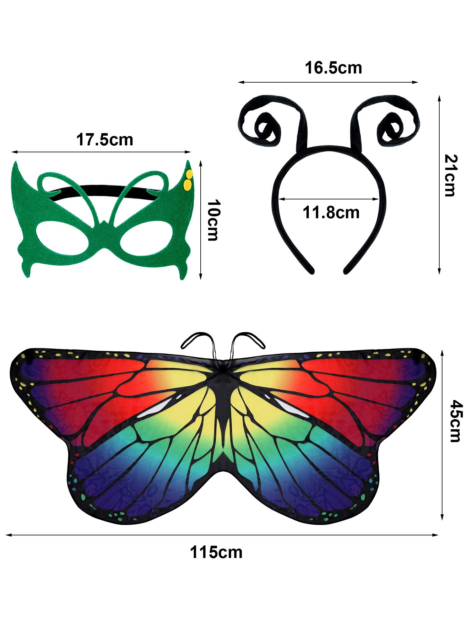 Gejoy 6 Pieces Butterfly Cloak Costume with Mask Antenna Headband for Kids Halloween Party (Colorful Style)
