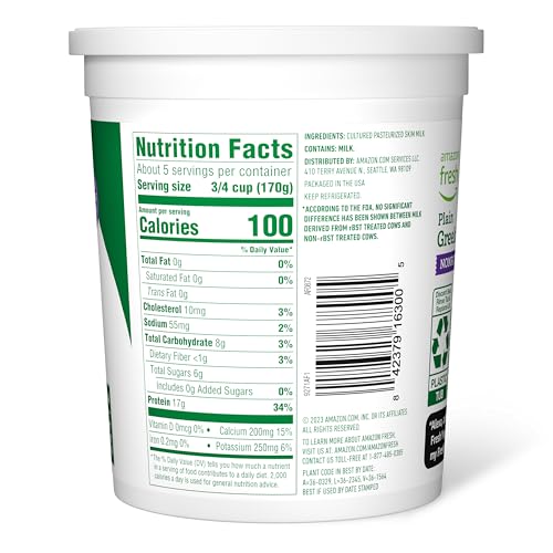 Amazon Fresh, Greek Nonfat Plain Yogurt, 32 Oz (Previously Happy Belly, Packaging May Vary)