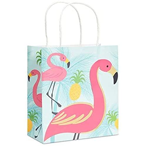 Sparkle and Bash Flamingo Gift Bag with Handles for Birthday Party Favors (8 x 9 x 4 In, 15 Pack)