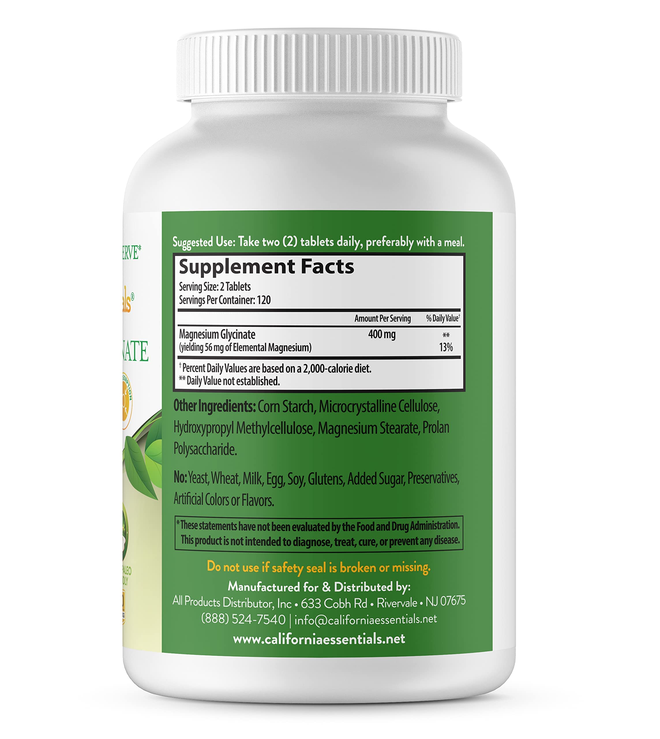 Magnesium Glycinate 400 - Chelated, High Absorption Magnesium for Muscle Relief, Bone & Heart Support -Vegan, Non-GMO, Gluten-Free 240 Tablets (Servings 120, Serving Size (2) 200mg Tablets)