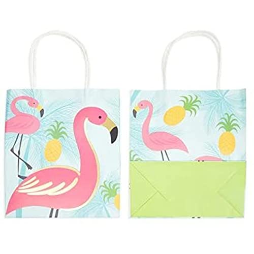 Sparkle and Bash Flamingo Gift Bag with Handles for Birthday Party Favors (8 x 9 x 4 In, 15 Pack)
