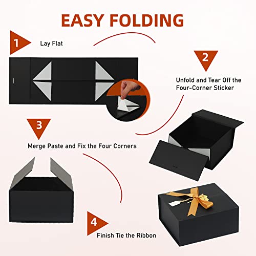 Gift Boxes with Lids Pack of 1, 8.5"x8"x4" Small Black Gift Box with Ribbon Card Fancy Gift Wrap Boxes for Wrapping Presents Festival Anniversary, Birthday, Weddings, Groomsmen Proposal Boxes