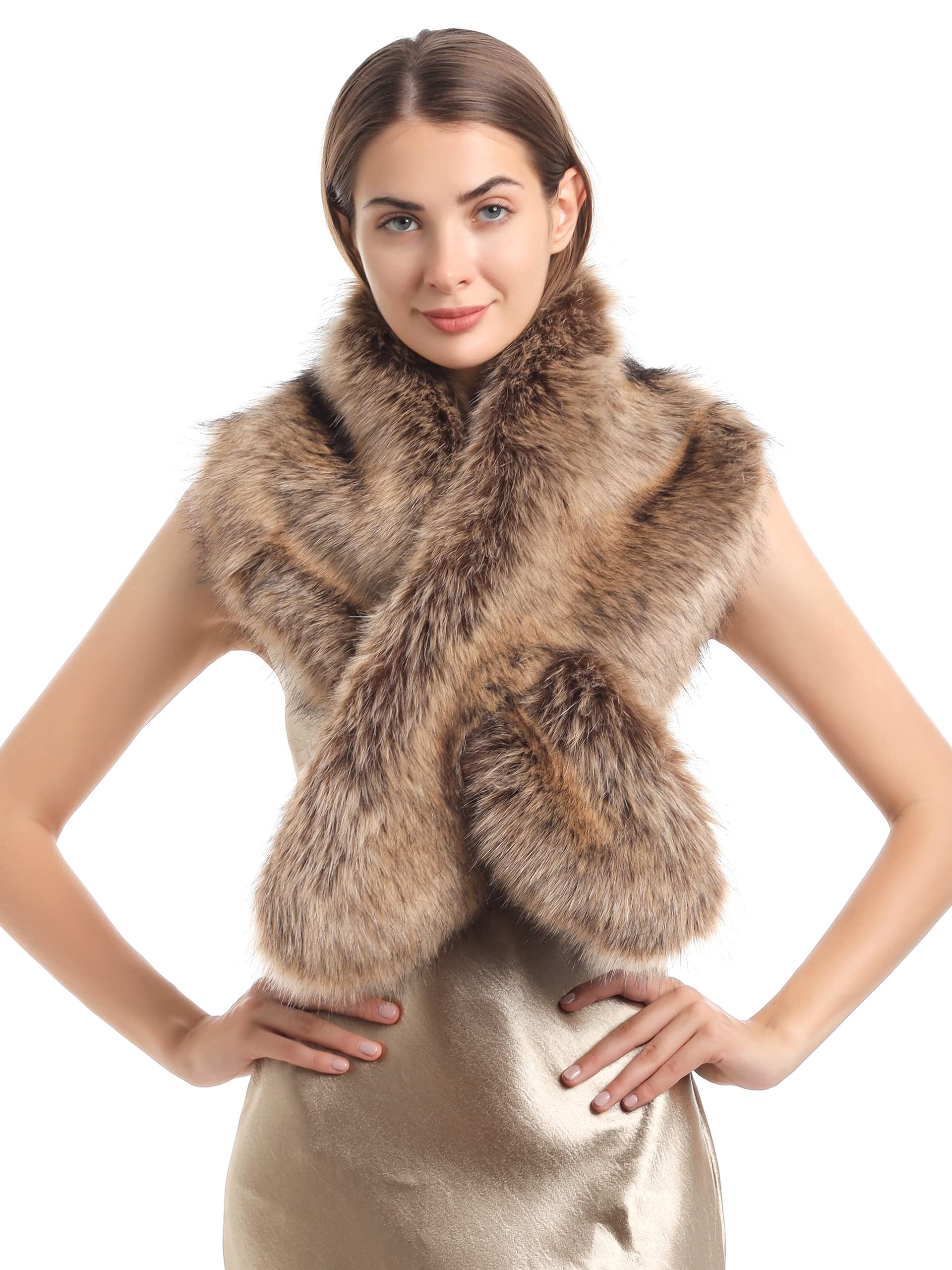 LA CARRIE Women's Faux Fur Collar Scarf Wrap Shawl Cold Winter Warmer(Raccoon,120cm,47.2in)