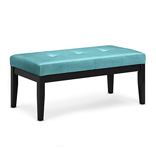 SIMPLIHOME Lacey 42 Inch Wide Contemporary Rectangle Tufted Ottoman Bench in Aqua Velvet Fabric, For the Living Room and Bedroom