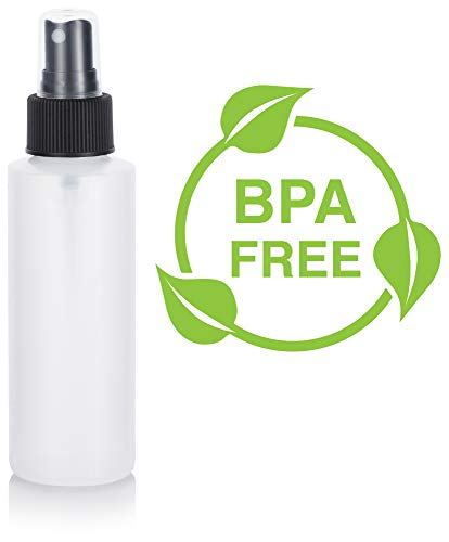 JUVITUS 4 oz / 120 ml Clear Natural Refillable Plastic Squeeze Bottle with Black Fine Mist Spray (12 pack)