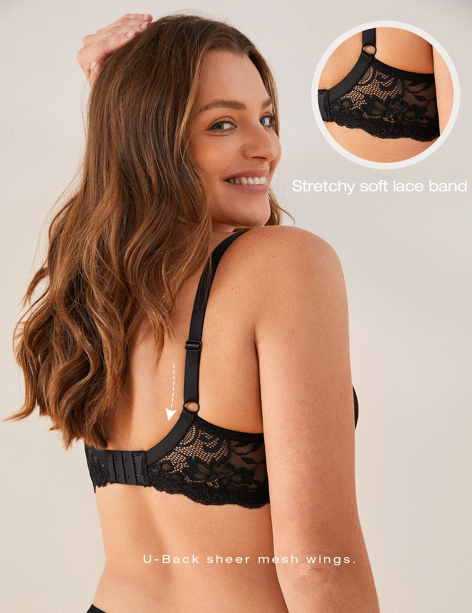 Deyllo Women’s Push Up Lace Bra Comfort Padded Underwire Bra Lift Up Add One Cup(Black,38C)