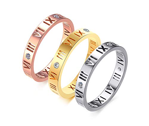 VNOX Roman Numeral Love Ring Wedding Band Engagement Promise Rings Set Valentine's Day Gift for Women Sister Wife