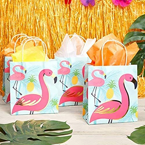 Sparkle and Bash Flamingo Gift Bag with Handles for Birthday Party Favors (8 x 9 x 4 In, 15 Pack)