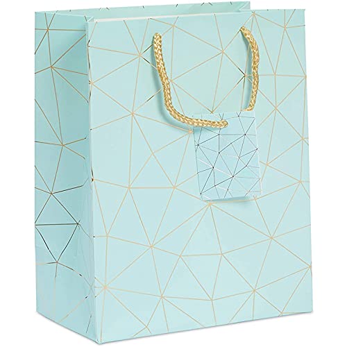 Blue & Gold Foil Gift Bags with Handles, 4 Designs for Baby Shower, Wedding (15 Pack)