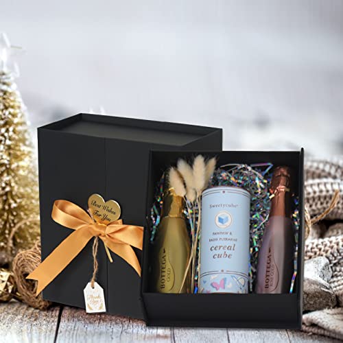 Gift Boxes with Lids Pack of 1, 8.5"x8"x4" Small Black Gift Box with Ribbon Card Fancy Gift Wrap Boxes for Wrapping Presents Festival Anniversary, Birthday, Weddings, Groomsmen Proposal Boxes