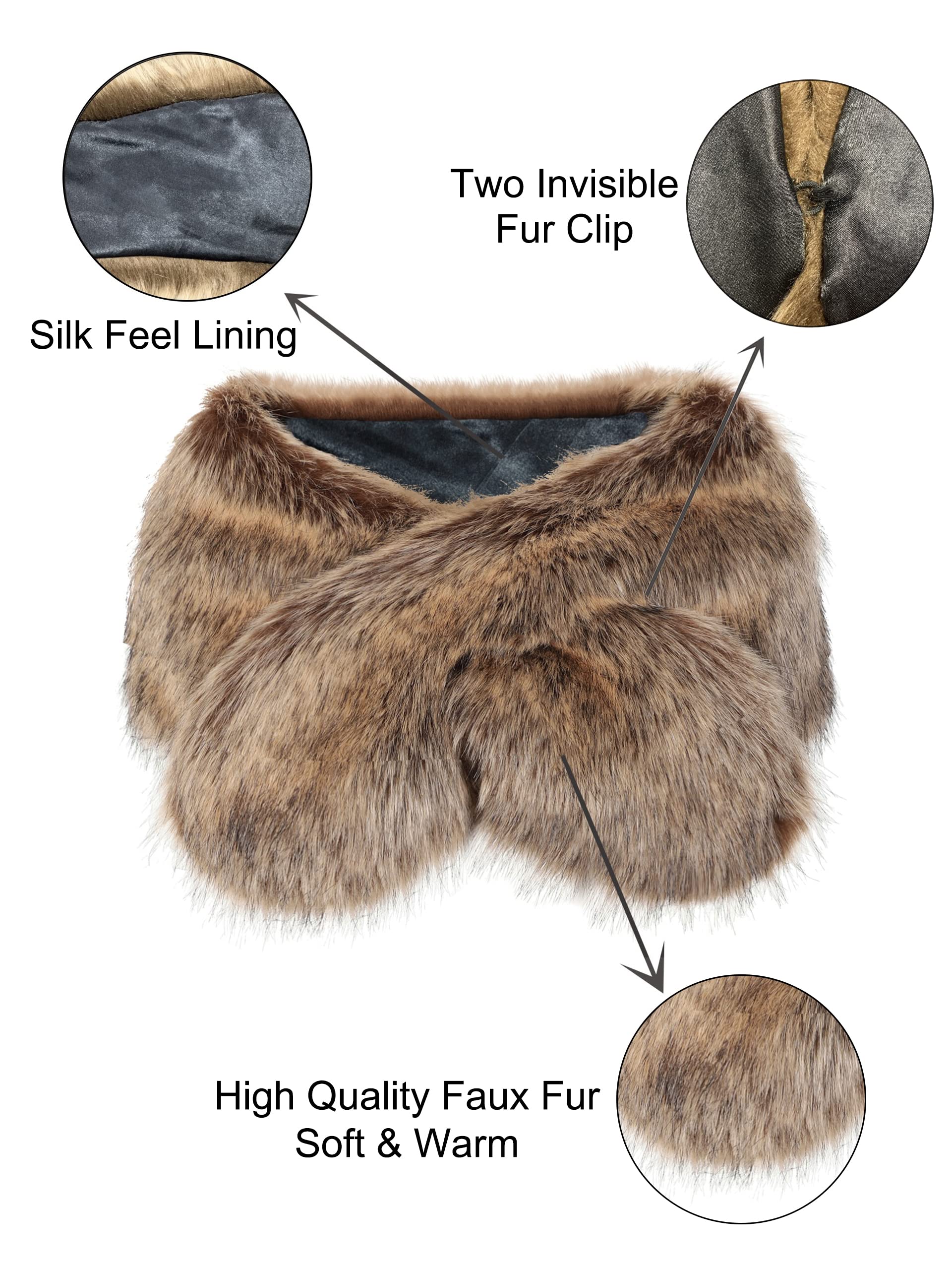 LA CARRIE Women's Faux Fur Collar Scarf Wrap Shawl Cold Winter Warmer(Raccoon,120cm,47.2in)