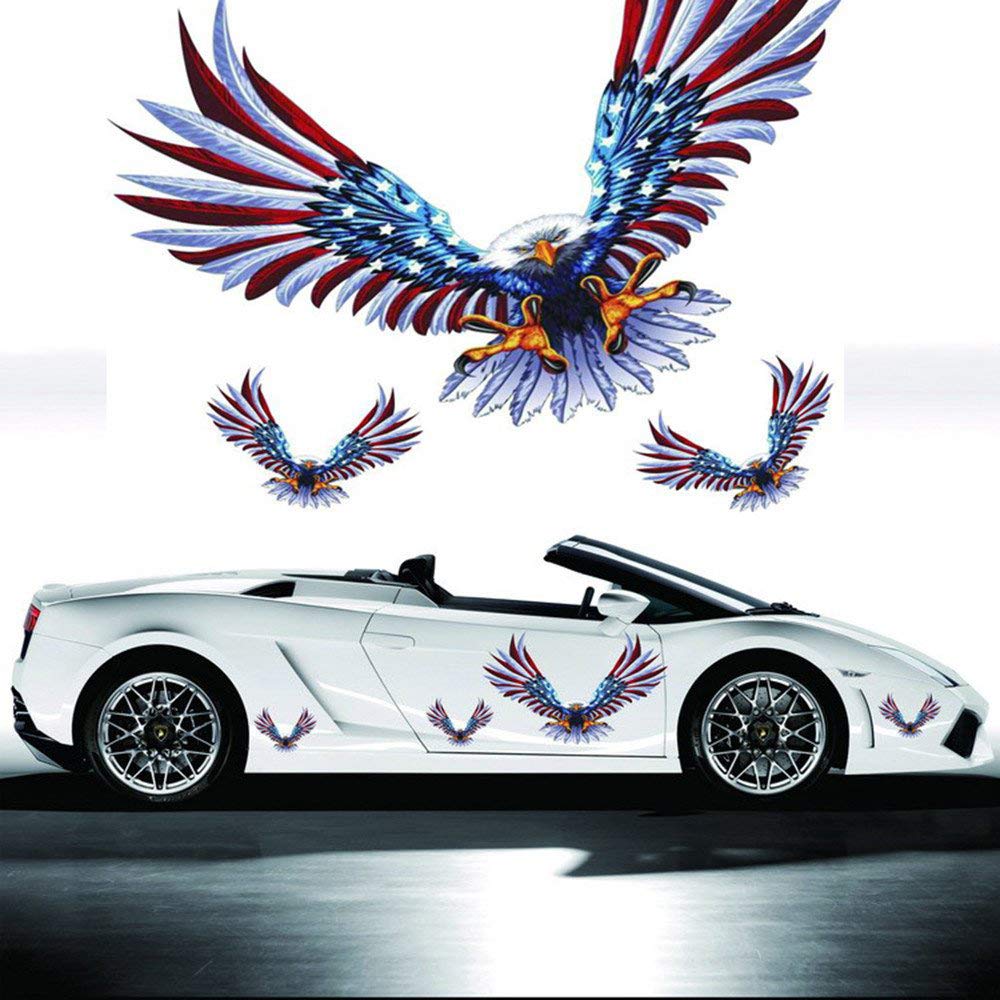 Practisol Bald Eagle Car Decals American Flag Car Decal Stickers Patriotic American Eagle Car Decal Graphics Vinyl Stickers Decals for Car Hood Window Body Side Decal and Graphics (3 Sizes 4 Pack)