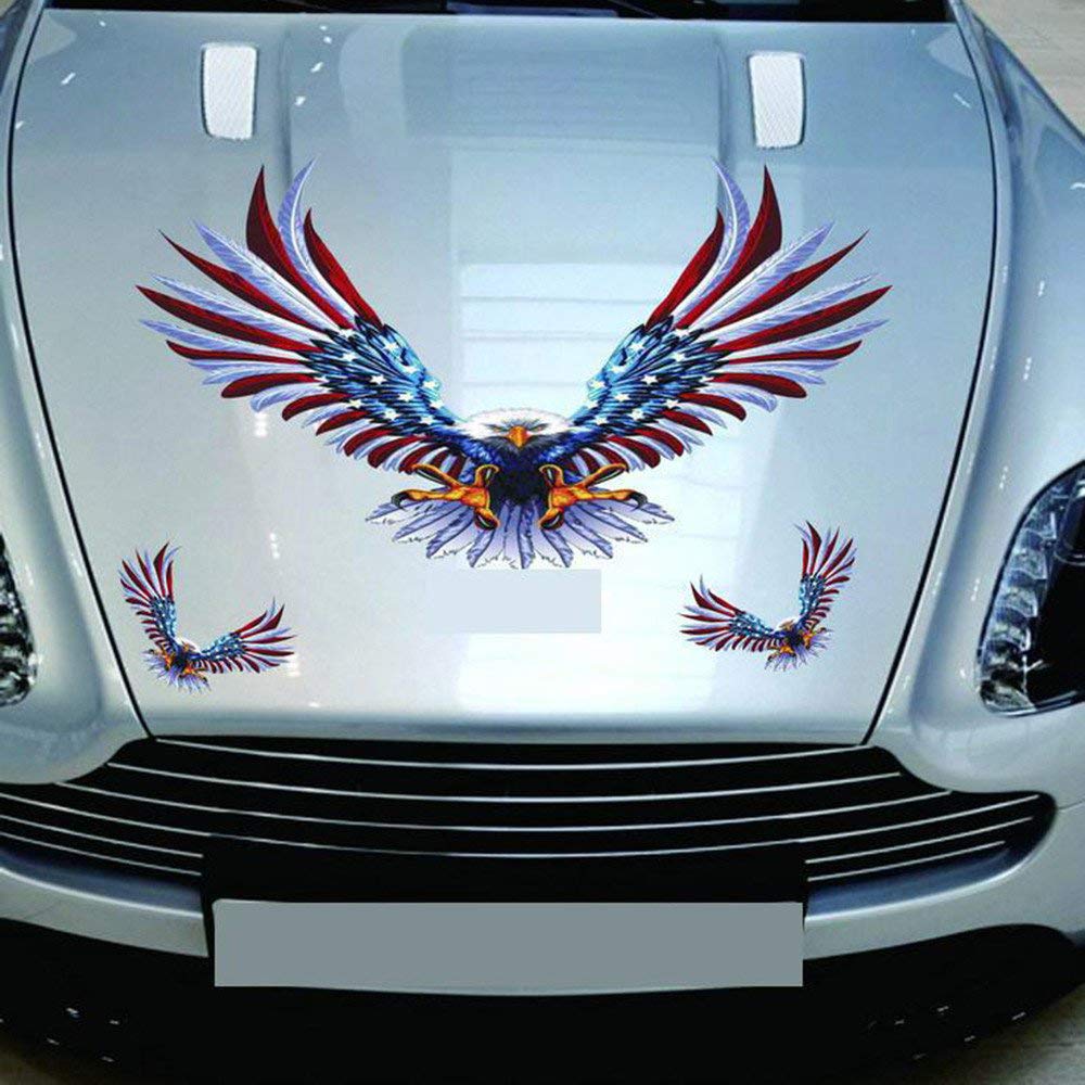 Practisol Bald Eagle Car Decals American Flag Car Decal Stickers Patriotic American Eagle Car Decal Graphics Vinyl Stickers Decals for Car Hood Window Body Side Decal and Graphics (3 Sizes 4 Pack)