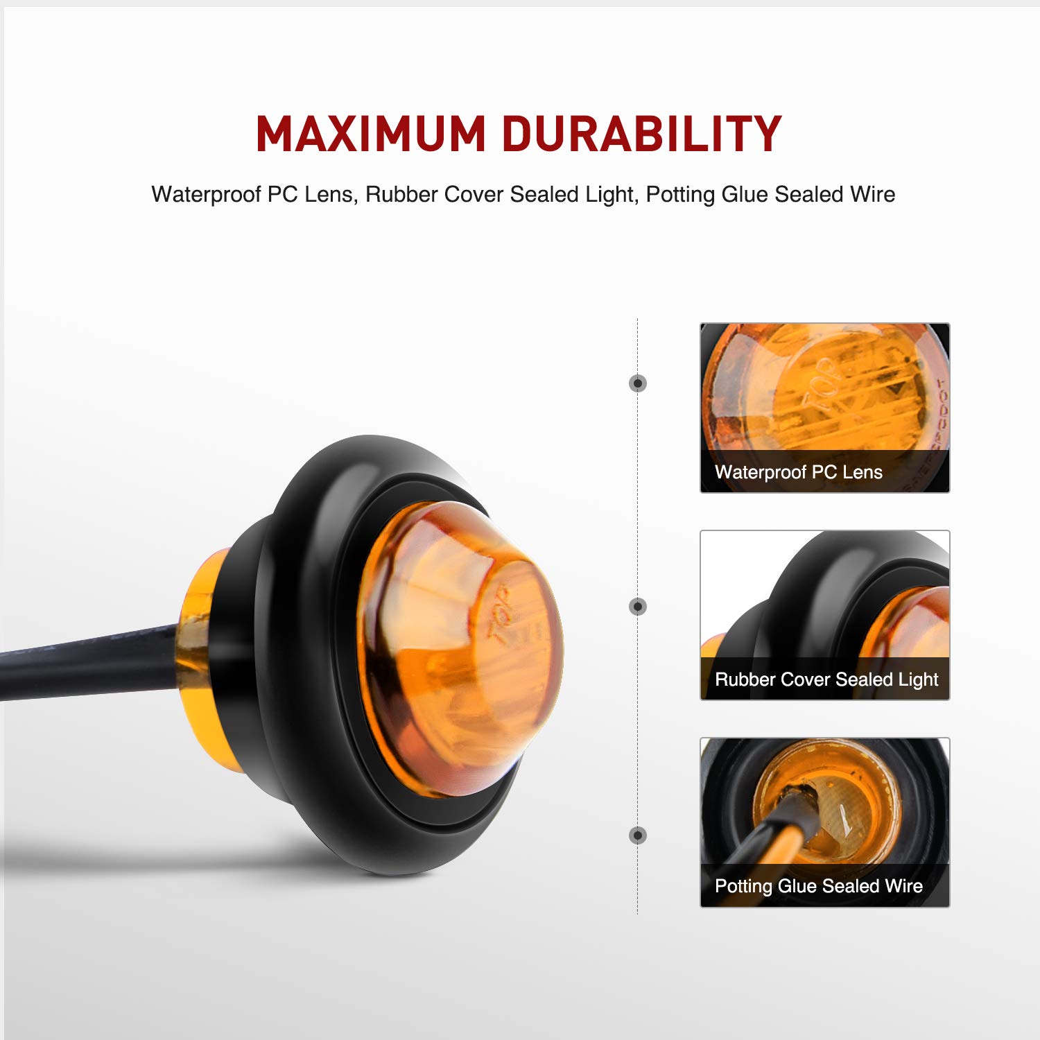 Nilight TL-03 10 PCS 3/4” Round Clearance LED Front Rear Side Indicator Bullet Marker Light for Truck RV Car Bus Trailer Van Caravan Boat (12V, Amber)