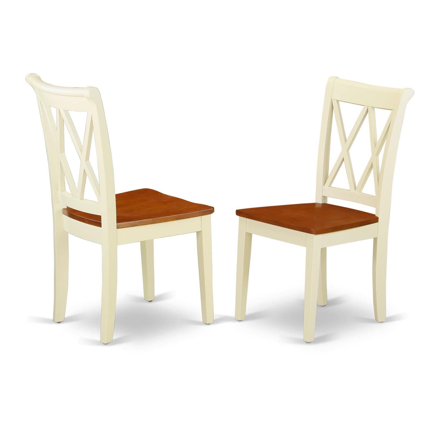 East West Furniture DLCL5-BMK-W 5 Piece Dining Room Table Set Includes a Round Dining Table with Dropleaf and 4 Wood Seat Chairs, 42x42 Inch, Buttermilk & Cherry