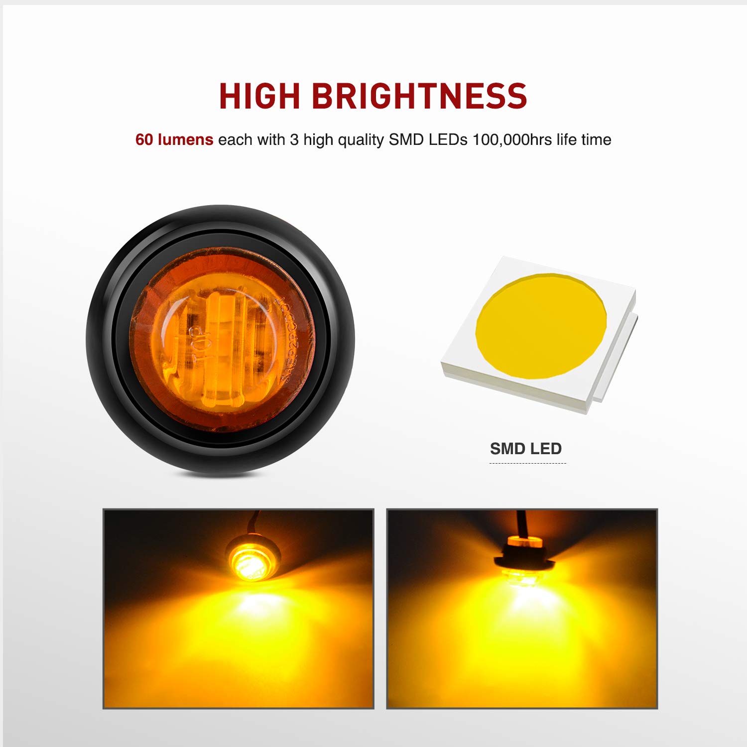 Nilight TL-03 10 PCS 3/4” Round Clearance LED Front Rear Side Indicator Bullet Marker Light for Truck RV Car Bus Trailer Van Caravan Boat (12V, Amber)