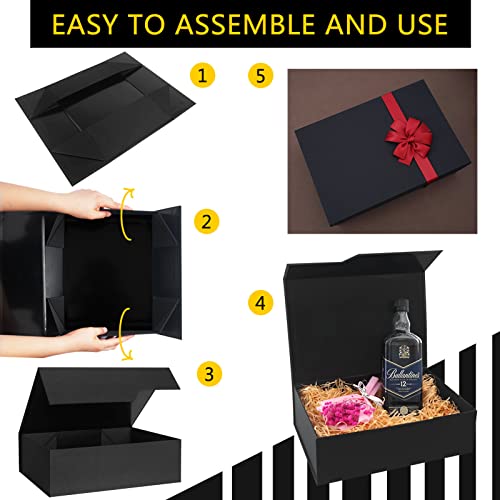 YAWOIRG Black Gift Box, 13x9x4 inches, Large Present Box with Lid, Square Magnetic Gift Box for Presents, Empty Decorative Gift Boxes for Gift Wrapping and Storage, Matte