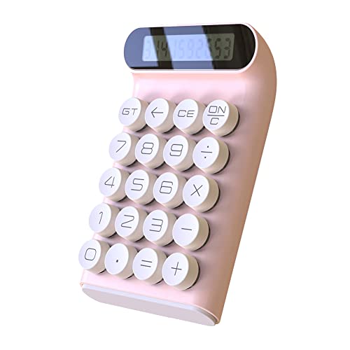 QONIA Retro Calculator Mechanical Keyboard Portable Computer 10 Digit LCD Display Financial Office Fashion Calculator-Pink