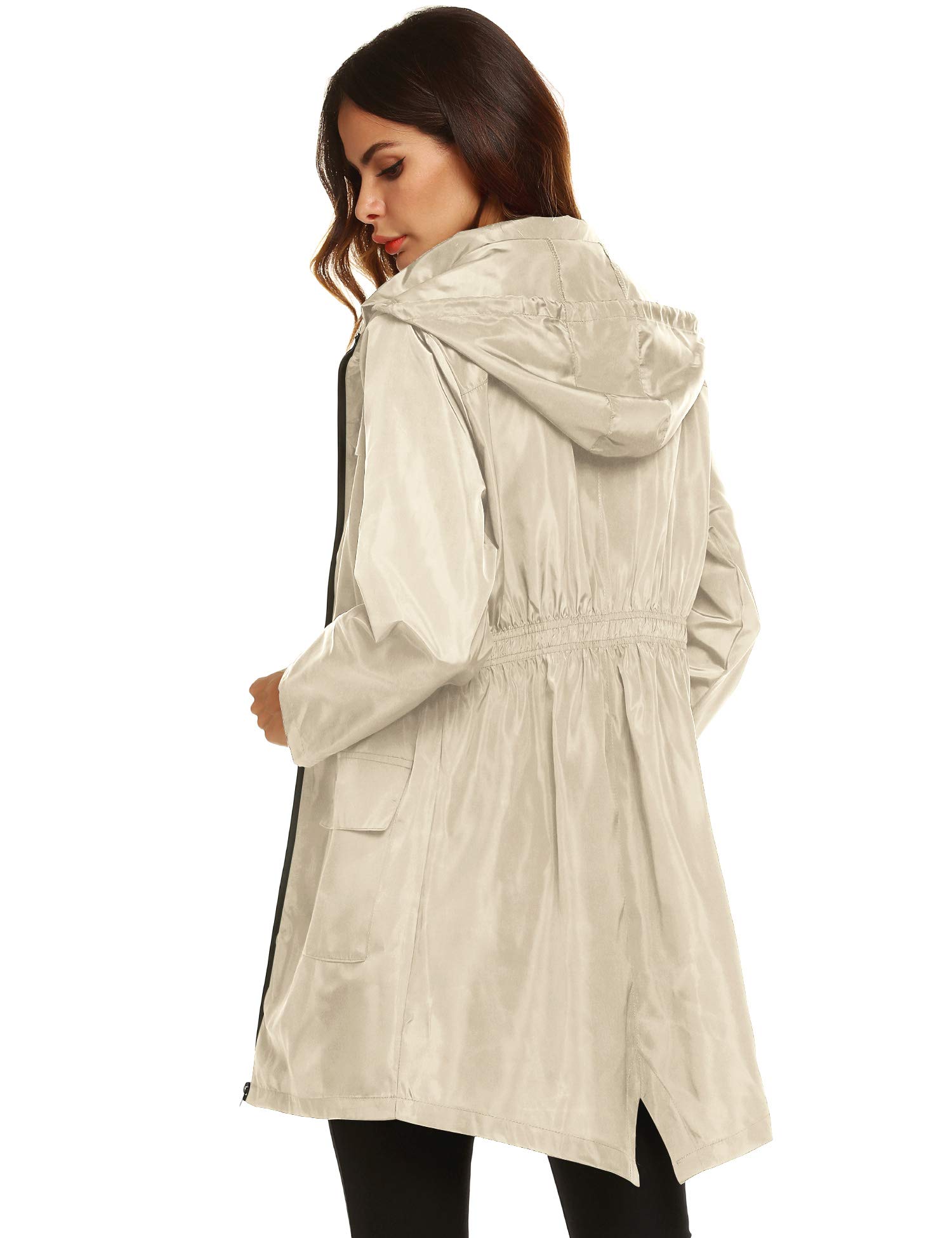 LOMON Womens Lightweight Raincoat Hooded Waterproof Active Outdoor Quick Dry Rain Jacket Beige M