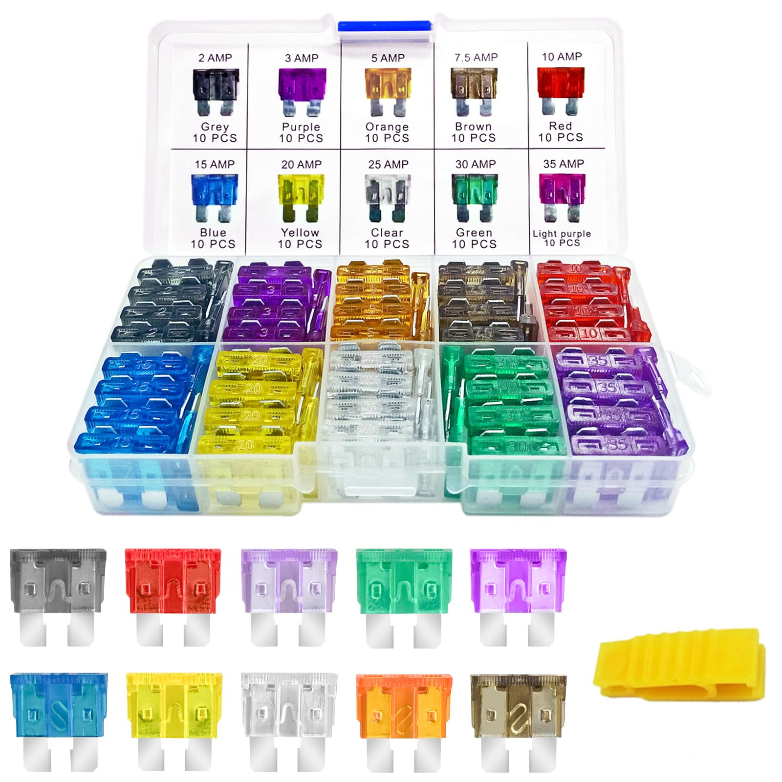 MuHize 100pcs Blade Fuses Assortment Kit, Upgraded Standard Fuse(2A 3A 5A 7.5A 10A 15A 20A 25A 30A 35A), for RV SUV Truck Camper