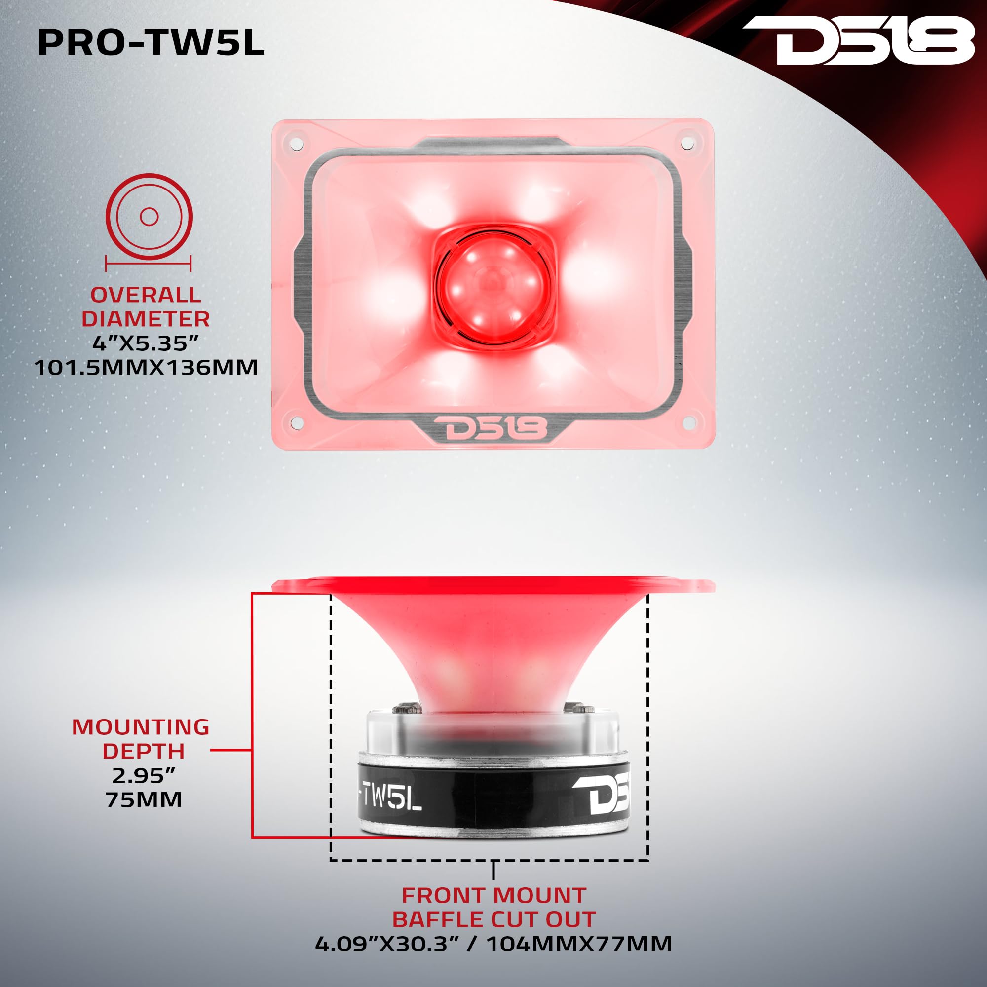 DS18 PRO-TW5L RGB Alluminum Super Bullet Tweeter - 1.5" Voice Coil, Polycarbonate Body and Bullet, 500W Max, 250W RMS, 4 Ohms, Built in Crossover - PRO Tweeters are The Best. 1 Speaker