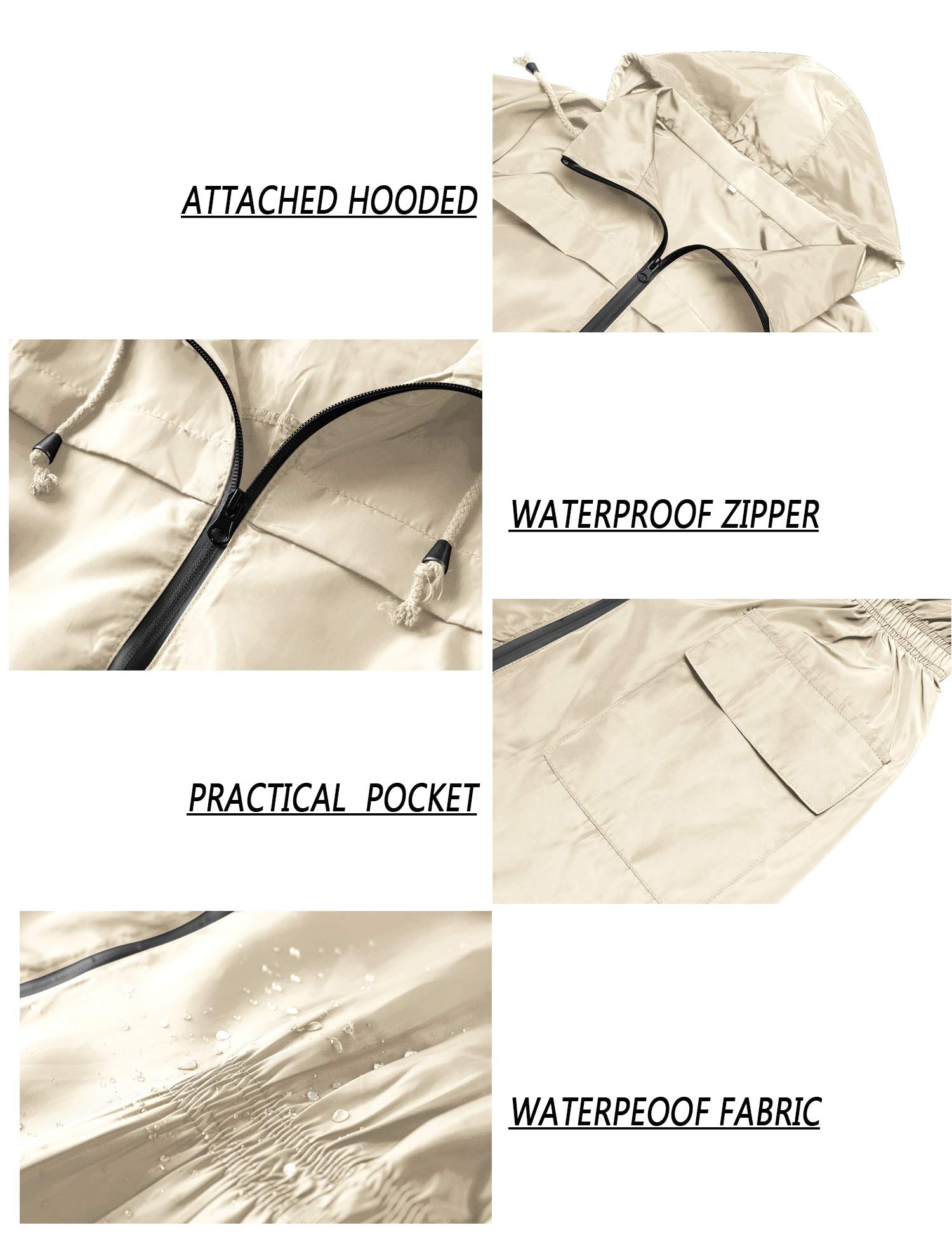 LOMON Womens Lightweight Raincoat Hooded Waterproof Active Outdoor Quick Dry Rain Jacket Beige M