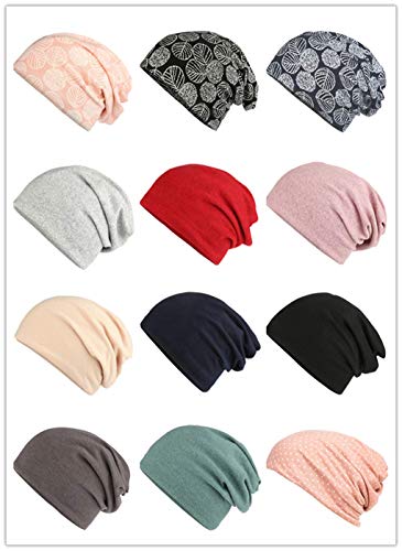 HONENNA Flower Printed Beanie Women Turban Headband Chemo Cap (Beige&Pink)