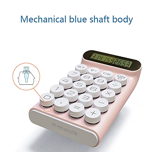 QONIA Retro Calculator Mechanical Keyboard Portable Computer 10 Digit LCD Display Financial Office Fashion Calculator-Pink