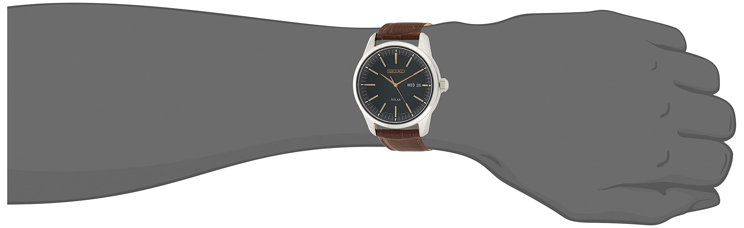 SEIKO Men's Solar - Green Dial-Stainless Steel Quartz Leather Calfskin Strap