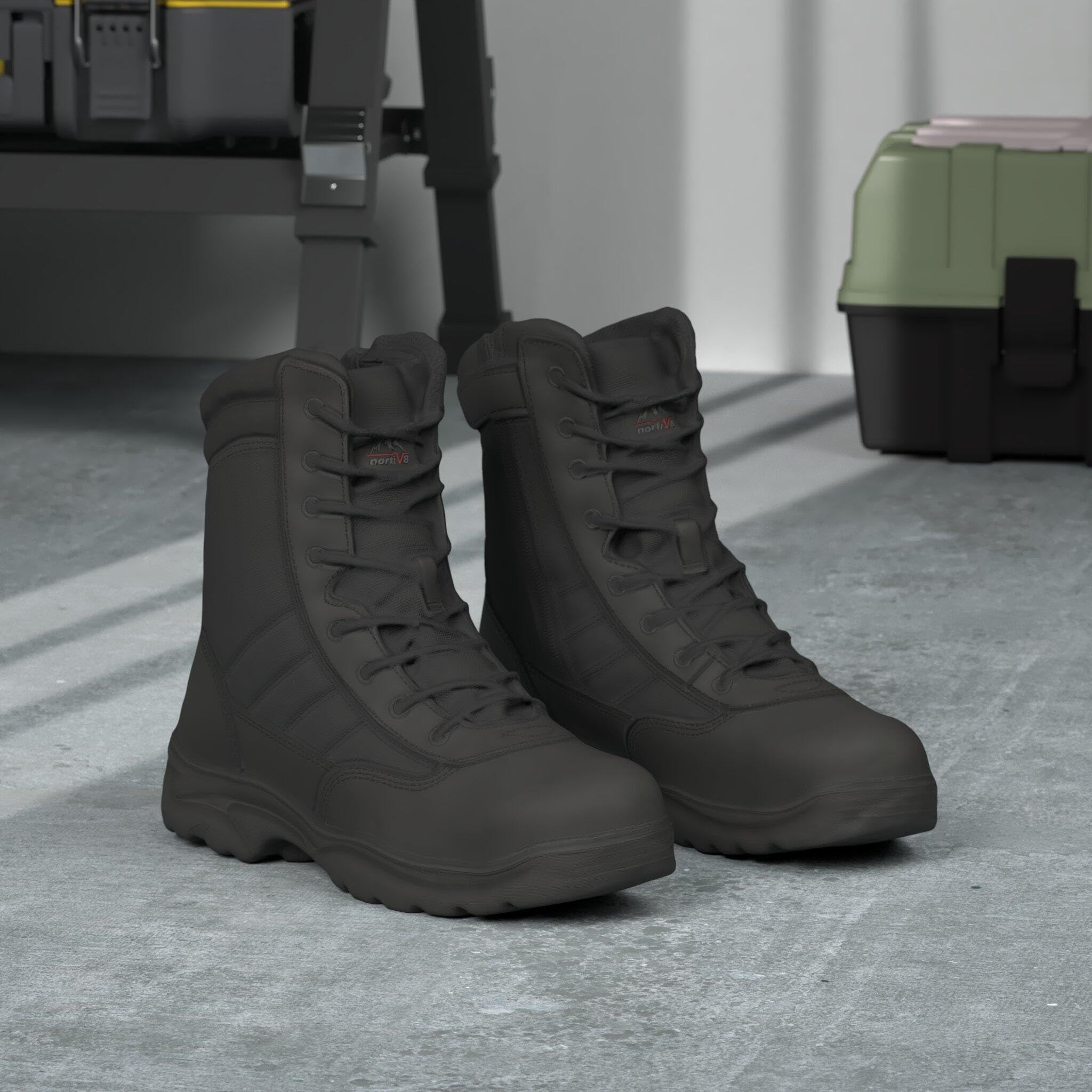 NORTIV 8 Steel Toe Boots for Men Safety Industrial & Construction Military Work Boots Slip Resistant ASTM F2413-18 Black Size 10.5 M US Trooper-Steel
