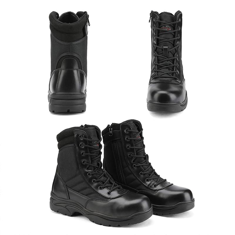 NORTIV 8 Steel Toe Boots for Men Safety Industrial & Construction Military Work Boots Slip Resistant ASTM F2413-18 Black Size 10.5 M US Trooper-Steel