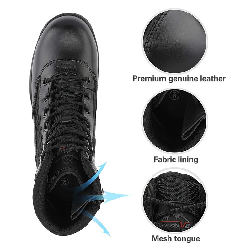 NORTIV 8 Steel Toe Boots for Men Safety Industrial & Construction Military Work Boots Slip Resistant ASTM F2413-18 Black Size 10.5 M US Trooper-Steel