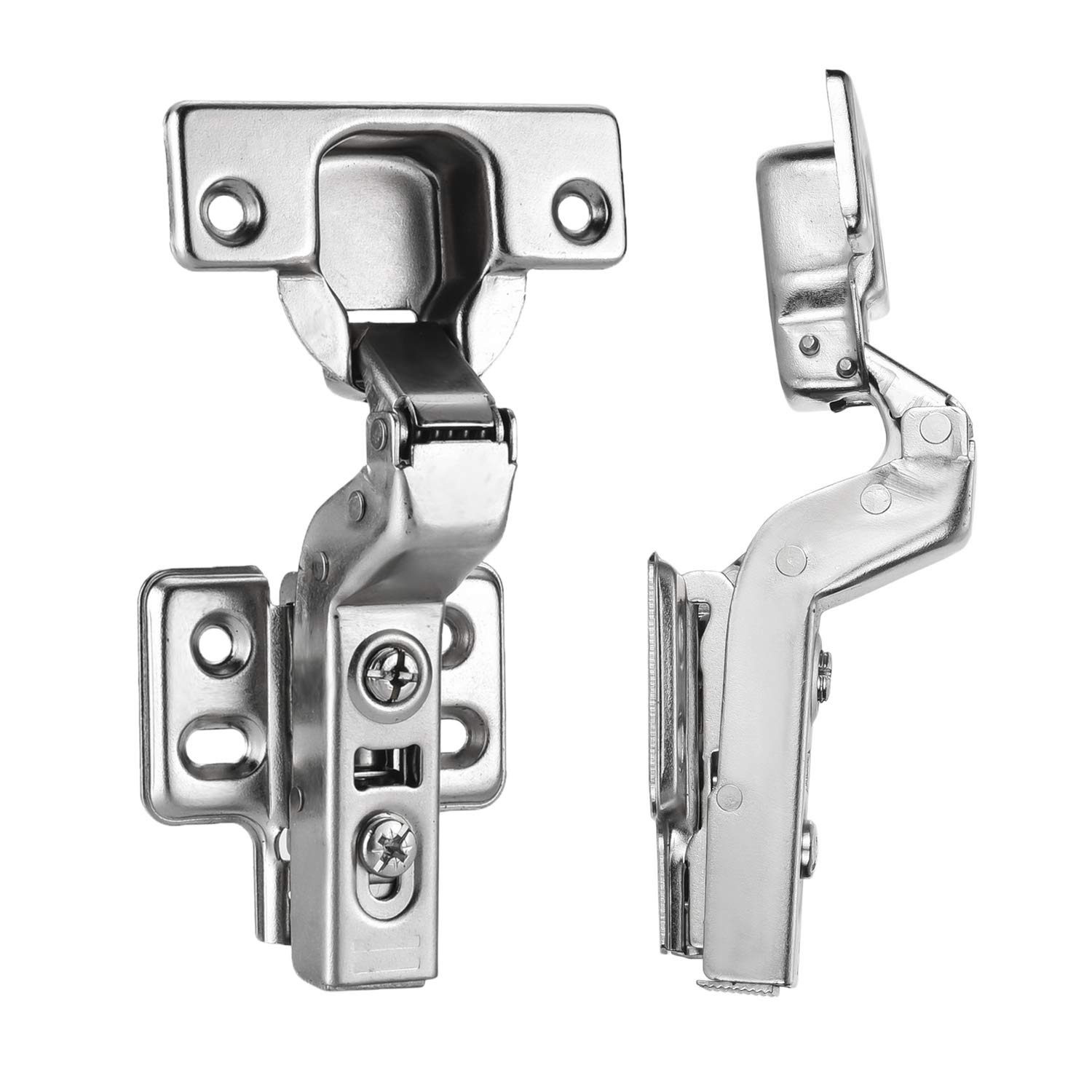 Luokim 4pcs Standard Cabinet Hinge,Fit for Frameless Cabinet,European Inset,Soft Closing,Four-Hole mounting Plate Hinges,Nickel Plated Finish