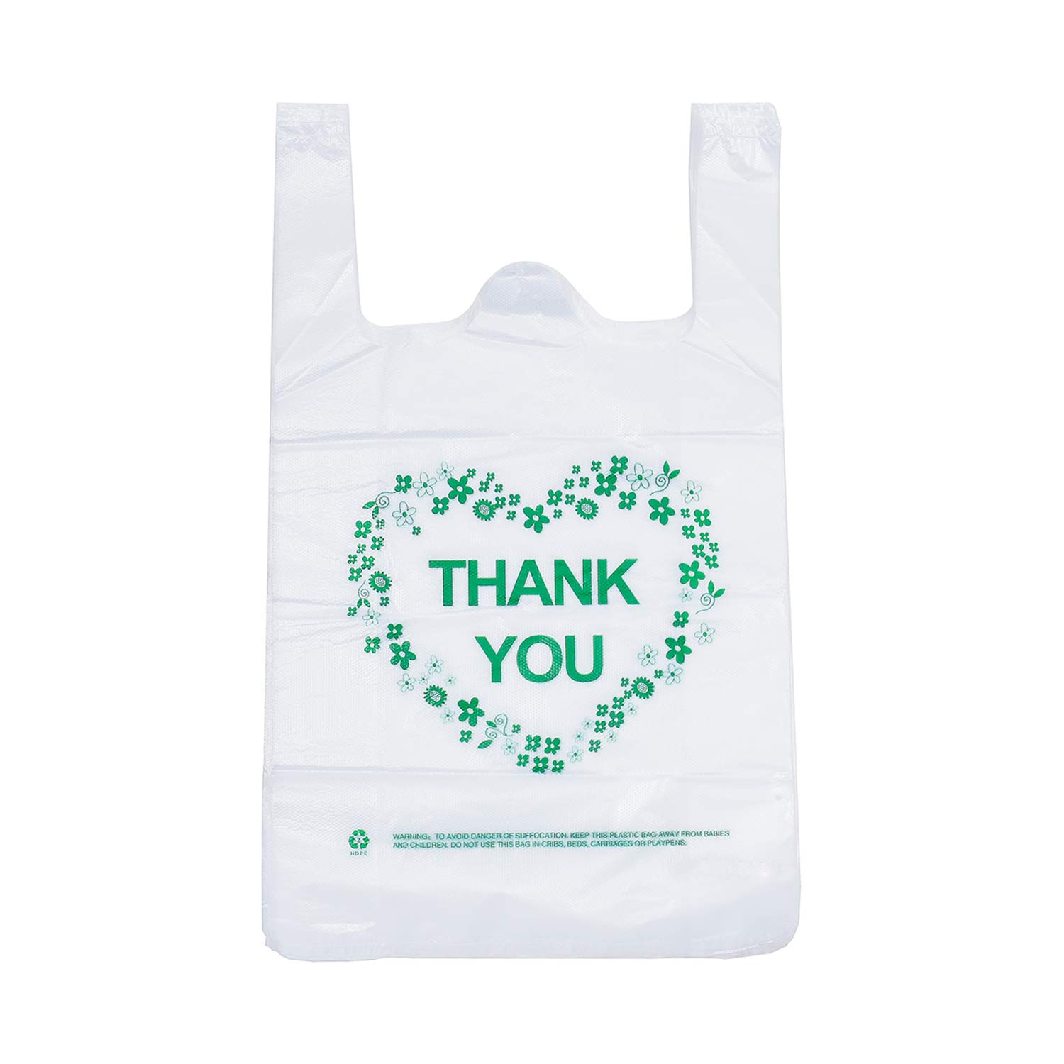 LazyMe Thank You T Shirt Bags White Plastic Grocery Bags with Handles,Standard Supermarket Size, 12 x 20 inch (50 pcs)