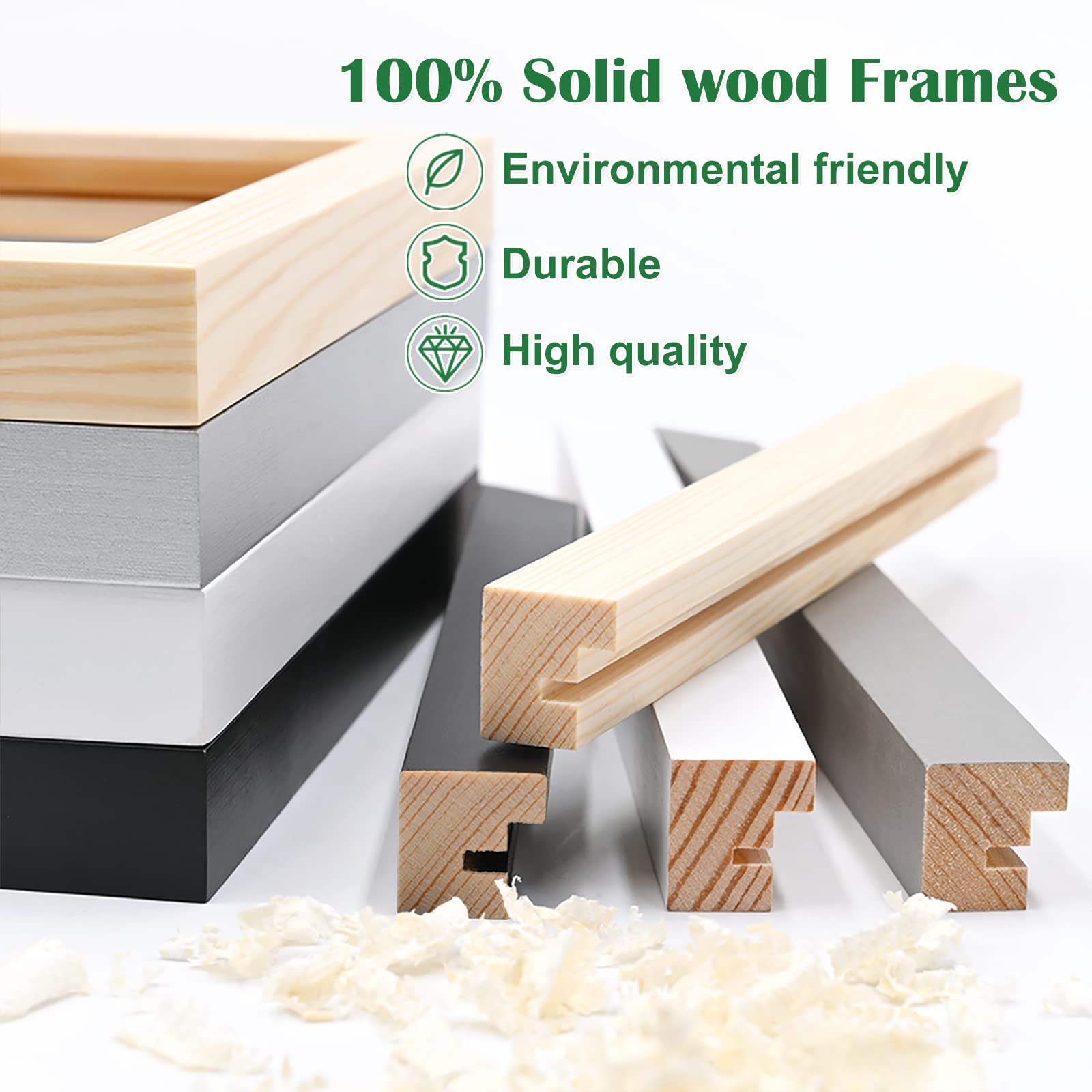 KINLINK 11x14 Picture Frame White, Solid Wood Frames with Acrylic Plexiglass for Pictures 5x7/8x10 with Mat or 11x14 without Mat, Tabletop and Wall Display, Set of 4