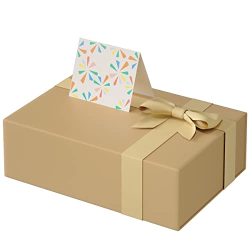 MONDEPAC Gift Box 11x7.5x3.5 Inches,Gold Gift Boxes with Magnetic Lid,Christmas Gift Box Contains Card, Ribbon, Shredded Paper Filler Gift Box for Gift Packaging,Christmas Birthdays Gift Packaging