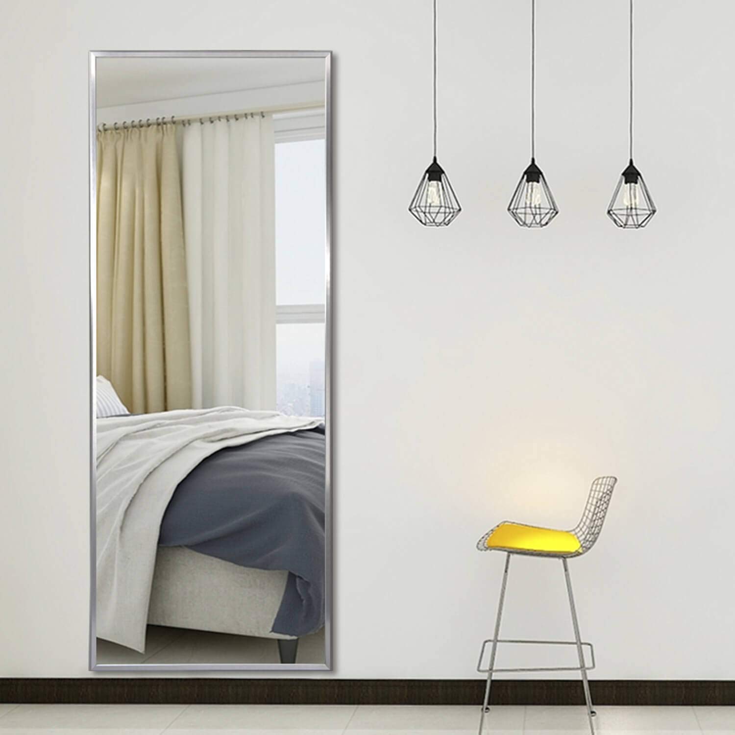 self Full Length Floor Mirror 65"x22" Large Rectangle Wall Mirror Standing Hanging or Leaning Against Wall for Bedroom, Dressing and Wall-Mounted Thin Frame Mirror - Oxidized Silver