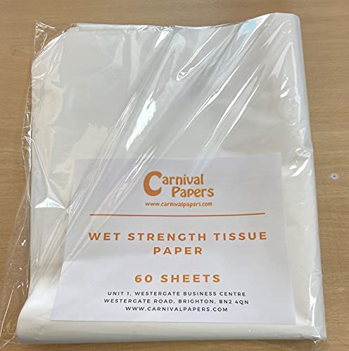 Carnival Papers Wet Strength White Tissue Paper 60 Sheets Alternative to Deli Paper for Model Making, Geli Printing, Mixed Media Crafts etc Resistant to Tearing When Wet
