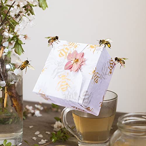 MR FIVE 90 Sheets White with Gold Bee Tissue Paper Bulk,20" x 14",Gold Bee Design Tissue Paper for Gift Bags,Gold Bee Gift Wrapping Tissue Paper for Bee Party